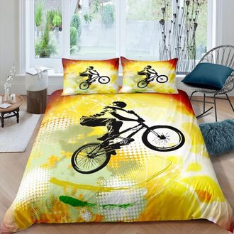 Generic BMX Bettw&auml;sche 135x200 Sport Bettw&auml;sche Set, 3D Bettbezug Set Weich Microfaser Bettbez&uuml;ge 2 Teilig BMX-R&auml;der Wendebettw&auml;sche f&uuml;r Einzelbett, mit 1 Kis