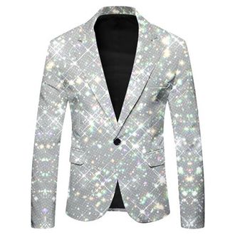 Generic Veste pour homme - Aspect &agrave; paillettes imprim&eacute; - Effet scintillant - Veste de costume pour carnaval, f&ecirc;te - Coupe ajust&eacute;e - Blazer pour spectacle - Co