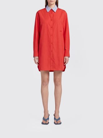 Loewe Mini-robe chemisier en coton &agrave; manches longues avec logo brod&eacute;