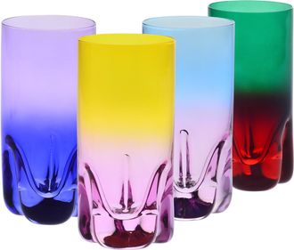 Krosno Gl&auml;ser f&uuml;r Drinks, Wasser und S&auml;fte 300 ml - Set mit 4 Gl&auml;sern in 4 einzigartigen Farben - Kollektion Aurora - Bleifreies Kristallglas - Handbemalt