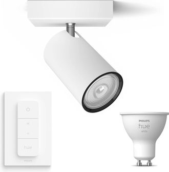 Philips Kosipo Aufbaustrahler Wei&szlig; - 1 flammig - Spots Oberfl&auml;che inkl. Philips Hue White GU10 & Dimmer - Bluetooth