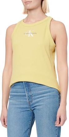 Calvin Klein Monologo Rib Tank Top J20J225301 Débardeur, Green (Muted Lime), S Femme