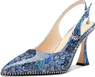 Castamere Femmes Slingback Kitten Talon Heel Ferm&eacute; Pointu Bout Escarpins Bloc Chunky Mariage Party Dress Chaussures 9 CM Heels Bleu Multicolore 36 EU