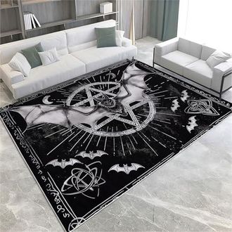 Generic Noir Tapis 3D Chauve-Souris Gothique Tapis Lavable &Agrave; Poils Courts Ultra Doux avec Dos Antid&eacute;rapant 140 x 200 cm pour Salon Chambre Cuisine Bureau & Sa