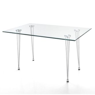Oresteluchetta Minimalistischer Schreibtisch aus geh&auml;rtetem Glas f&uuml;r 6 Personen, 130x80 cm, Modell Plano