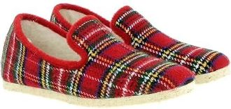 Exquise Chaussons/Charentaises chaudes et confortables à carreaux écossais rouges pour Homme en laine naturelle et semelle feutre | WILL (Système Taille Chaus