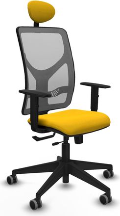 Piqueras y Crespo B&uuml;rostuhl mit 1D-Armen, h&ouml;henverstellbare Lendenwirbelst&uuml;tze und festes Kopfteil, ausgestattet mit Syncro/Traslack und Schneideschaum, Grau/Gelb