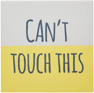 KitchenCraft Funny Cant Touch This Quadratischer Untersetzer aus Keramik, 2 x 2 cm (8) - Gelb / Wei&szlig;