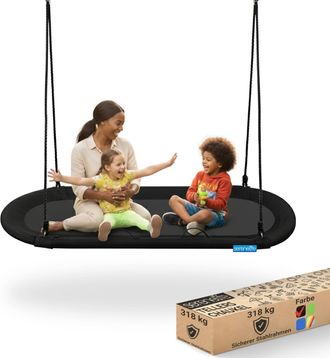 SereneLife Netschaukel Outdoor Oval, Tellerschaukel, Hängeschaukel mit 170cm Durchmesser, Korbschaukel- 120-160cm verstellbarem Seil, Swing bis 320kg belastbar, 