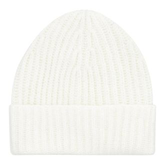 Malo Kaschmir Rippstrick Beanie M&uuml;tze - - Accessories - Herren - Wei&szlig; - ONE SIZE