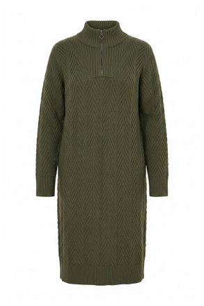 Ulla Popken Midikleid Strickkleid Fischgrat Troyerkragen Langarm