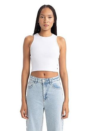 DeFacto B0658ax T-Shirt, White, L Femme