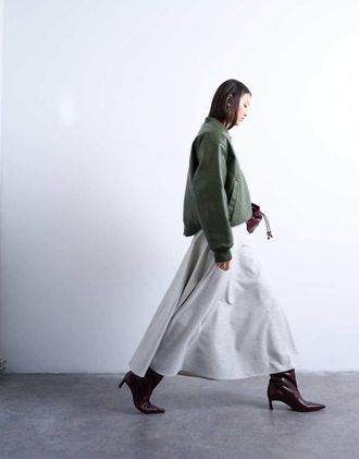 Topshop Jupe longue habillée coupe trapèze volumineuse - Gris