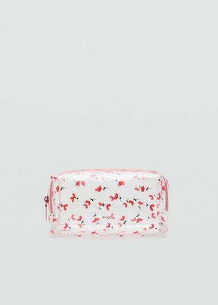 Mango Trousse de maquillage transparente &agrave; fleurs rouge - Femme - Taille unique - MANGO
