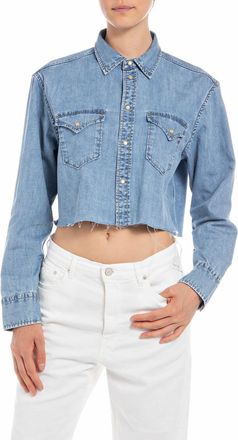 Replay Damen Jeanshemd Langarm aus Baumwolle, Medium Blue 009 (Blau), M