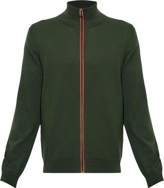 Paul Smith Gilet en laine m&eacute;rinos avec col montant - Homme - Pulls - Vert - Taille: XL