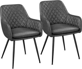 Yaheetech Esszimmerst&uuml;hle 2er Set K&uuml;chenst&uuml;hle, Polsterst&uuml;hle mit Armlehnen Metallbeine, Seesel aus Kunstleder f&uuml;r Arbeitszimmer/Wohnzimmer, Dunkelgrau
