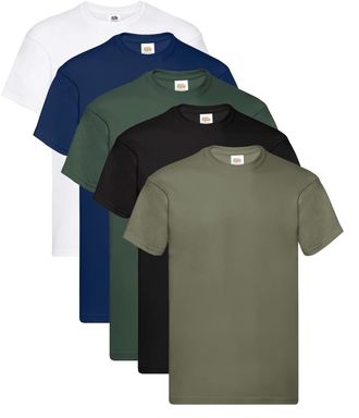 Fruit Of The Loom Herren T-Shirt Original T M L XL XXL 3XL 4XL 5XL auch Farbsets, 1Weiss 1Olive 1Flasche 1Schwarz 1Navy, XXL (5er Pack) + 1HL-Kauf Notizblock