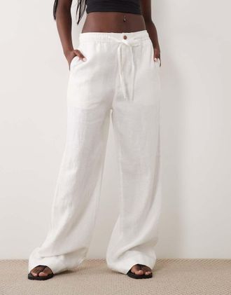 Polo Ralph Lauren Pantalon large en lin m&eacute;lang&eacute; - Blanc