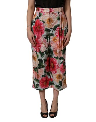 Dolce & Gabbana Womens Multicolor Floral High Waist Cropped Pants Cotton