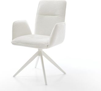 DELIFE Drehstuhl Vinja-Flex Boucl&eacute; Soft Beige Kreuzgestell breit Wei&szlig; 360&deg; drehbar Wippfunktion, Esszimmerst&uuml;hle