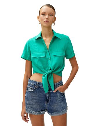 Koton Women Crop Shirt Tie Detail Modal Blended