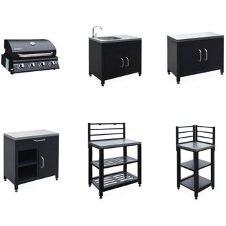 Sweeek Cuisine ext&eacute;rieure 5 modules en acier inoxydable avec barbecue gaz 4 br&ucirc;leurs