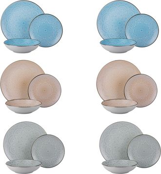 KASANOVA Kasanova Set mit 18 bunten Tellern Indien in mehrfarbigem Steinzeugtisch, Vielfarbig