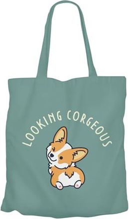 Fabulous Tote Bag Sac Shopping en Toile Turquoise - Looking Corgeous Corgi Dog Pets - 10 L