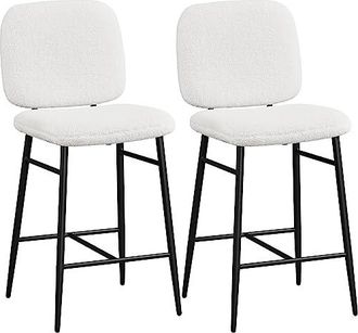 Yaheetech Lot de 2 Tabourets de Bar Rembourrés Siège en Tissu Bouclette Chaises de Bar Dossier Repose-Pied Tabourets Hauts de Cuisine à Quatre Pieds Métalliques