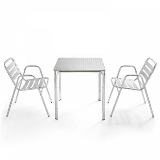 Oviala Table de jardin carr&eacute;e en aluminium et 2 fauteuils