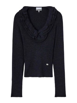 Ganni Pull Col Rond - Noir