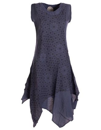 vishes Midikleid Damen knielanges Kleid Baumwolle Geometrisch Lagenlook Armlos Alternative Bekleidung, Ethno, Hippie, Retro Style
