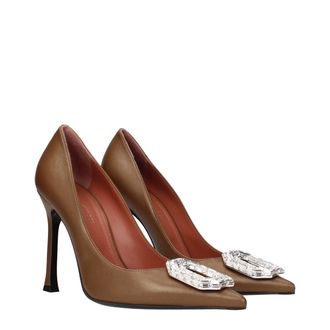 Amina Muaddi Womens Camelia Pump Brown Nappa Leather
