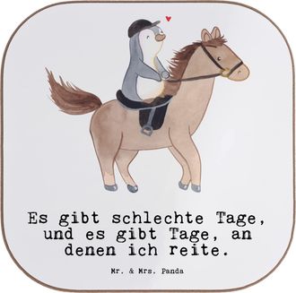 Mr. & Mrs. Panda Coaster Pferd Reiten - Geschenk, Reitstall, Reitverein, Untersetzer für Gläser, Tassenuntersetzer, Tischschoner, Reitsport, Holzuntersetzer, Pferde, g