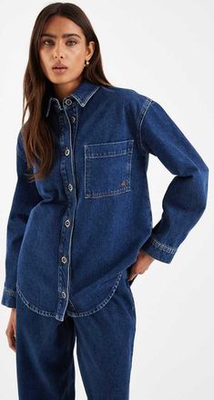 4th & Reckless Chemise densemble boutonn&eacute;e et structur&eacute;e en jean - D&eacute;lavage fonc&eacute;-Bleu