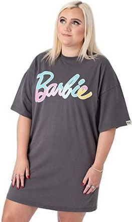 BARBIE Oversize T-Shirt Robe Dames Femmes | Adultes Pastel Rainbow Logo Tenue à Manches Courtes | Cadeaux Gris Anthracite
