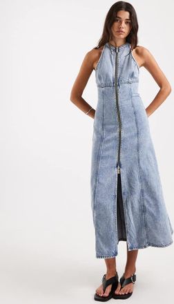 A|X Armani Exchange Robe longue sculptante en jean &agrave; fermeture &eacute;clair - Bleu