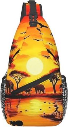 Generic Sac &agrave; dos &agrave; bandouli&egrave;re pour homme - Motif faune africaine - Coucher de soleil