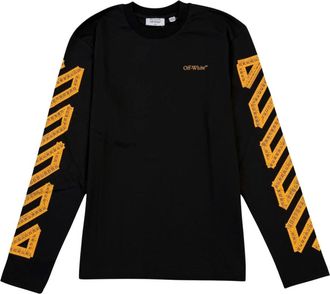 Off-white Homme, Tops, Noir, Taille: 2XL T-shirt &agrave; manches longues avec logo jaune