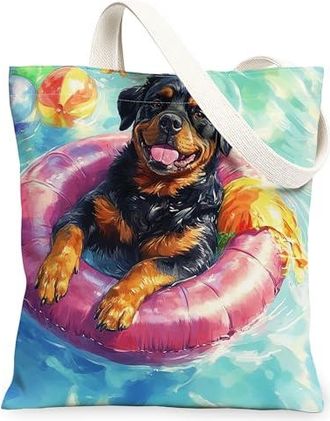 Generic Sac fourre-tout amusant en toile motif chien Rottweilers pour faire du shopping, 33 x 38,1 cm, sac &agrave; bandouli&egrave;re r&eacute;utilisable pour femme, peinture dan