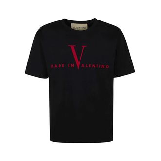 Valentino Garavani Homme, Tops, Bleu, Taille: S T-shirt en coton avec imprim&eacute; Made In Valentino