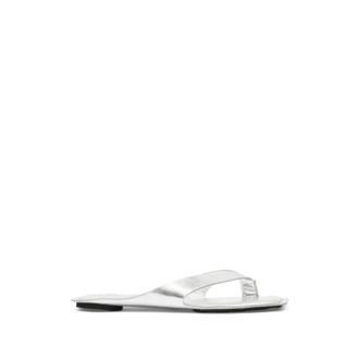 Maison Margiela Flache Sandalen aus laminiertem Leder - - Shoes - Damen - Grau - 36 EU