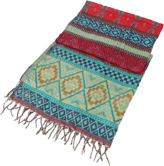 Guru Shop Weicher Pashmina Schal/Stola, Schultertuch, Plaid - Inka Muster T&uuml;rkis/rot, Herren/Damen, Synthetisch