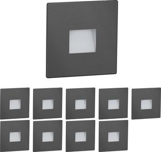 LEDs Com 10 Stück LED Treppenlicht/Wandeinbauleuchte FOW für innen und außen, Downlight, eckig, anthrazit, 85 x 85mm, kaltweiß