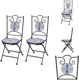 vidaXL Vidaxl - Bistrost&uuml;hle Klappbar 2 Stk. Keramik Blau und Wei&szlig; - Gartensessel - Outdoor M&ouml;bel - Terrassenm&ouml;bel - Balkonm&ouml;bel - Gartenstuhlset