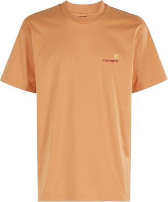 Carhartt Work in Progress Roter American Script Kurzarm T-Shirt - - Tops - Herren - Orange - L