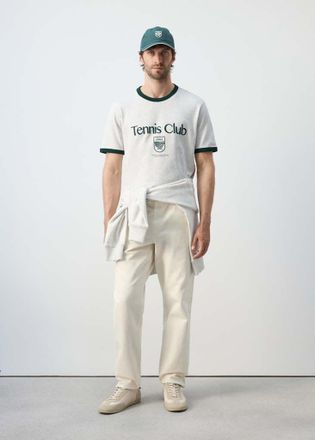 Mango T-shirt coton liser&eacute;s contrastants gris - Homme - XL - MANGO MAN