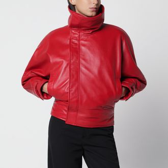 Balenciaga Runde rote Bomberjacke aus Lammleder