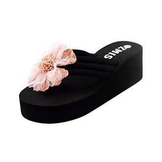 Generic Tongs compensées florales pour femme avec semelle colorée - Pantoufles tendance à semelle épaisse - Tongs dété décontractées et tendance pour la plage